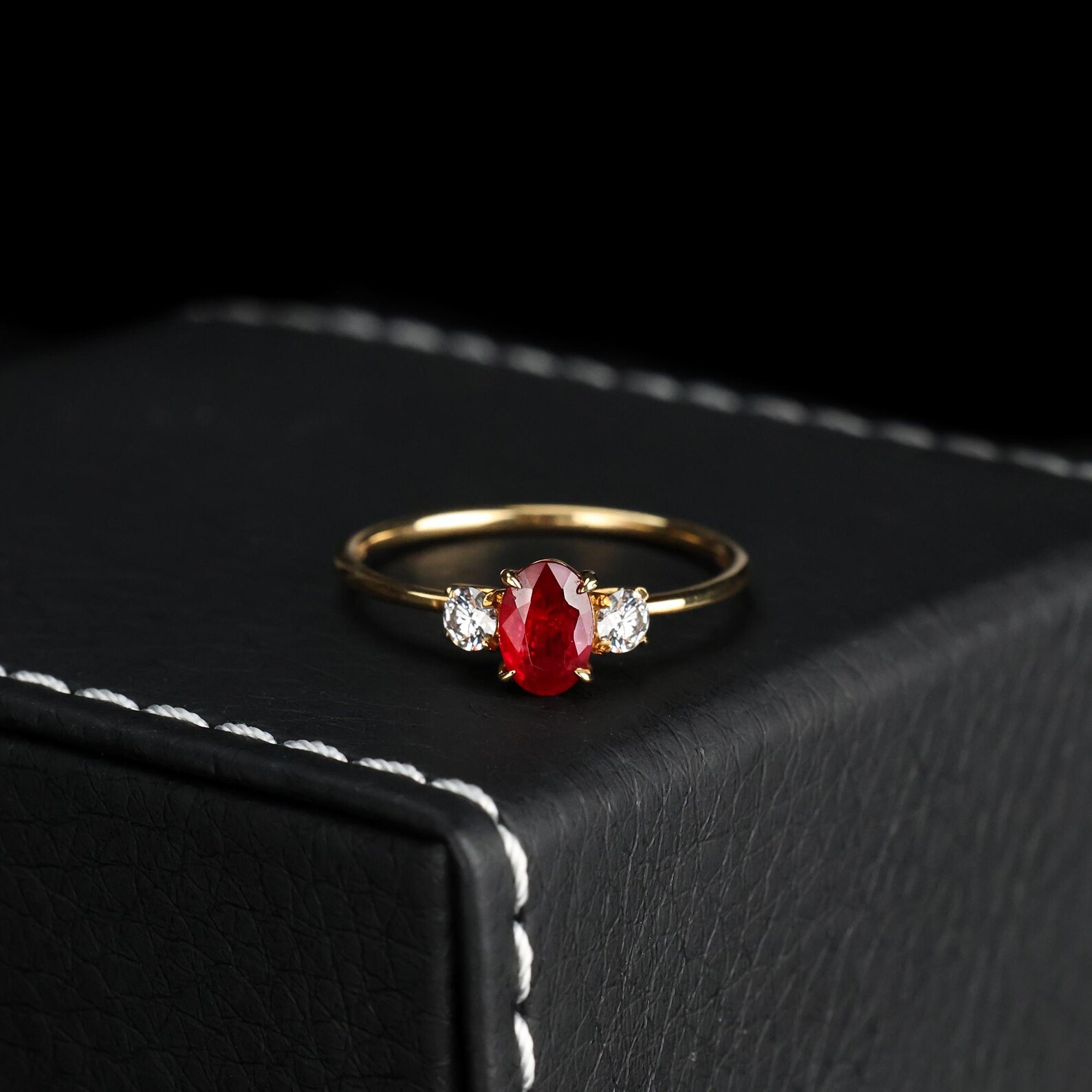 Pigeon Blood Red Ruby Ring, 18k Solid Gold Ring, Simple Oval Cut Ruby ...