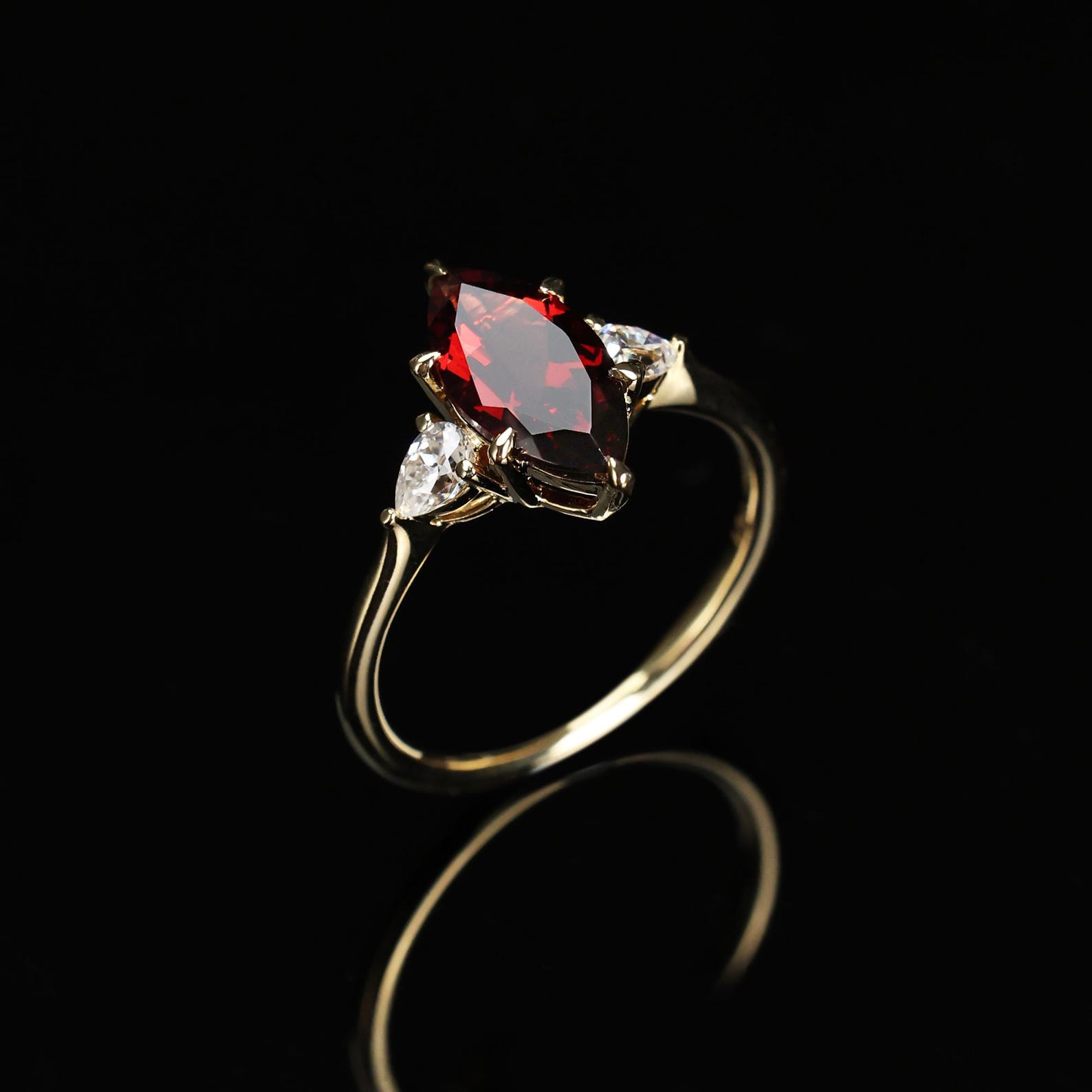 Natural Garnet Ring, 18k Solid Gold Ring, Simple Garnet Ring ...