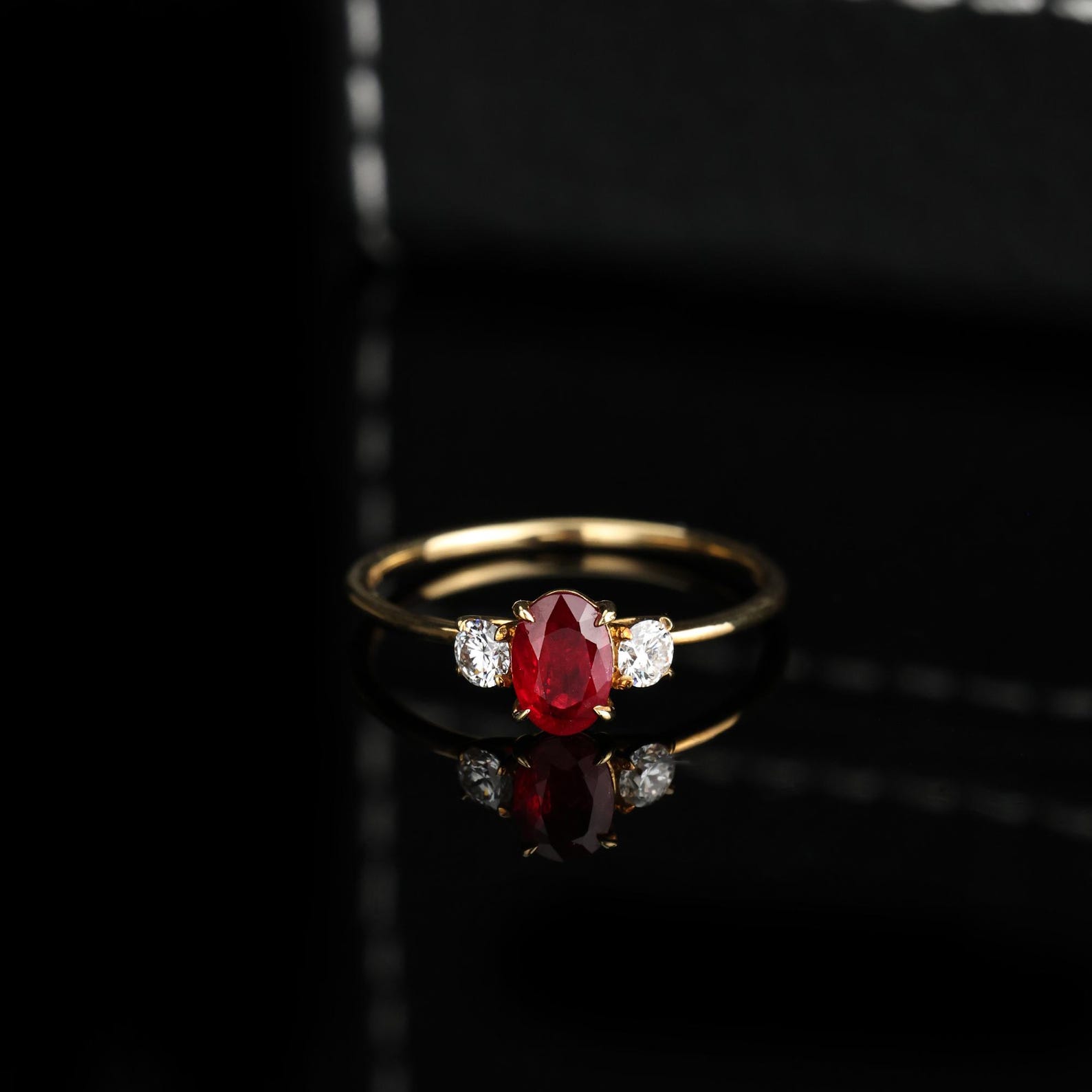 Pigeon Blood Red Ruby Ring, 18k Solid Gold Ring, Simple Oval Cut Ruby ...
