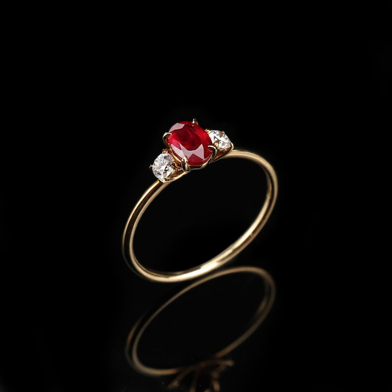 Pigeon Blood Red Ruby Ring, 18k Solid Gold Ring, Simple Oval Cut Ruby ...