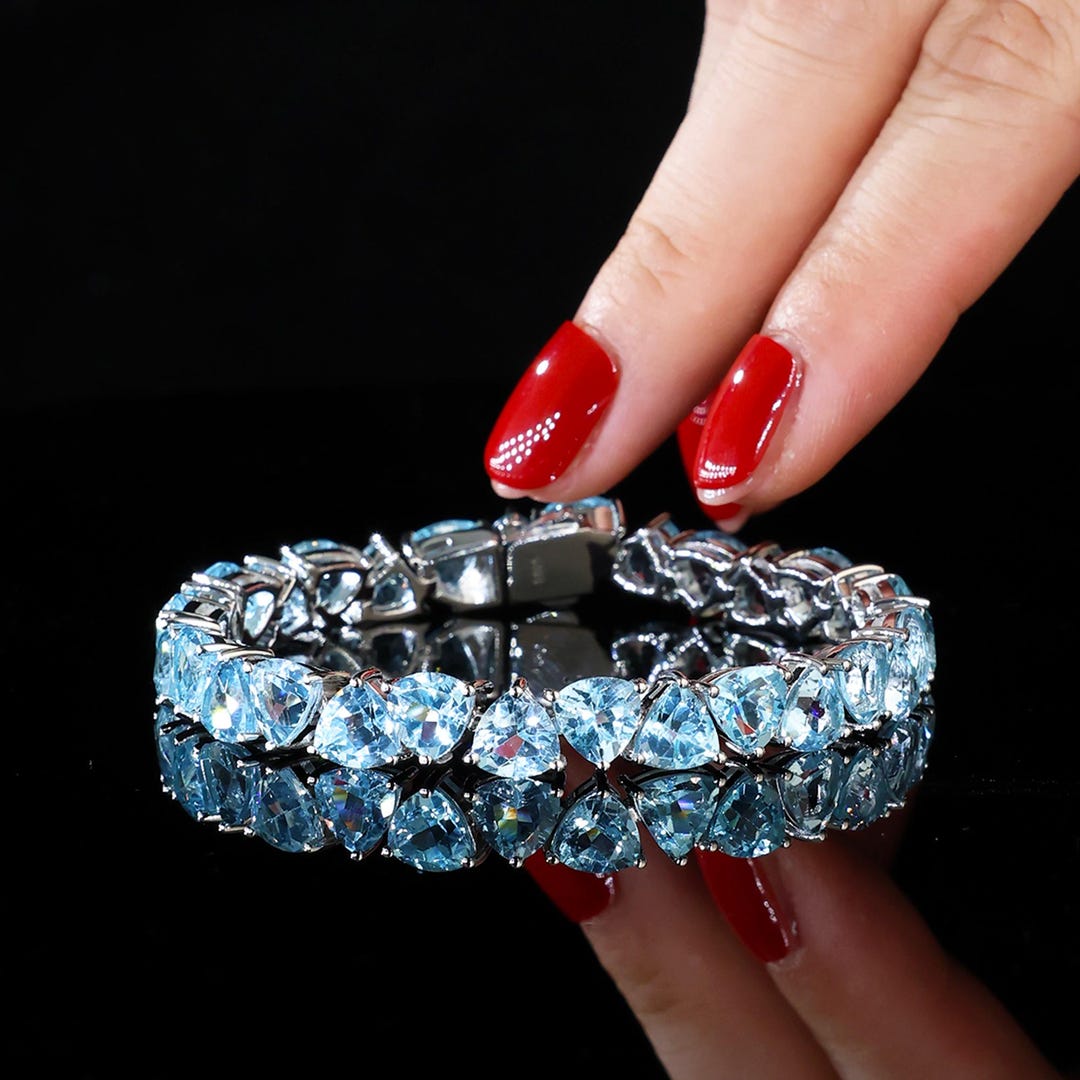 Natural Sky Blue Topaz Bracelet,18k White Gold Plated, Tennis Topaz ...