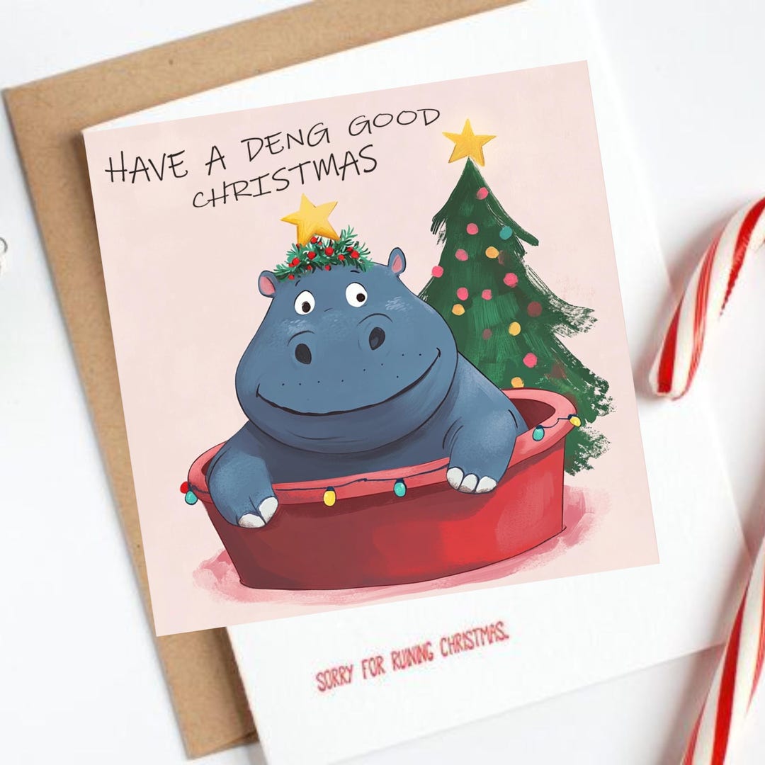 Cute Moo Deng Christmas Digital Card, Adorable Holiday Card/funny Moo ...