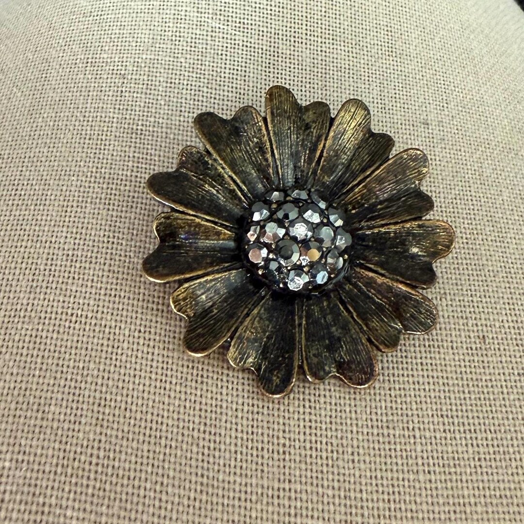 Vintage Bronze Sunflower Marcasite Brooch Pin - Etsy
