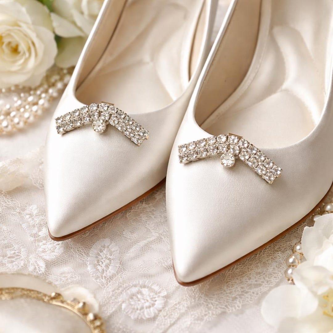Vintage 1950s Rhinestone Shoe Clips – Silver Tone Elegant Arched Design ...