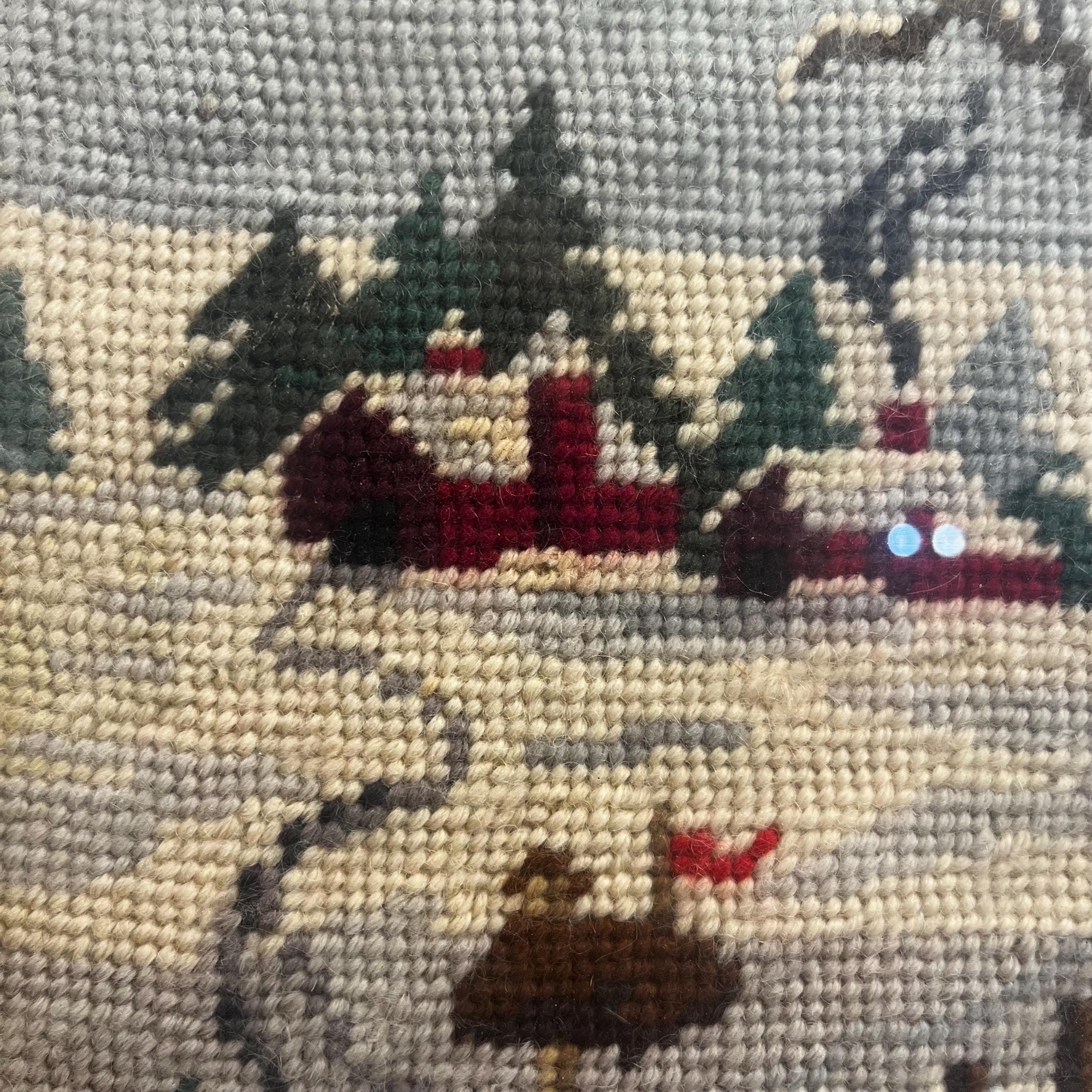 Vintage Framed Needlepoint, Winter Cabin Wall Art, Rustic Home Decor ...