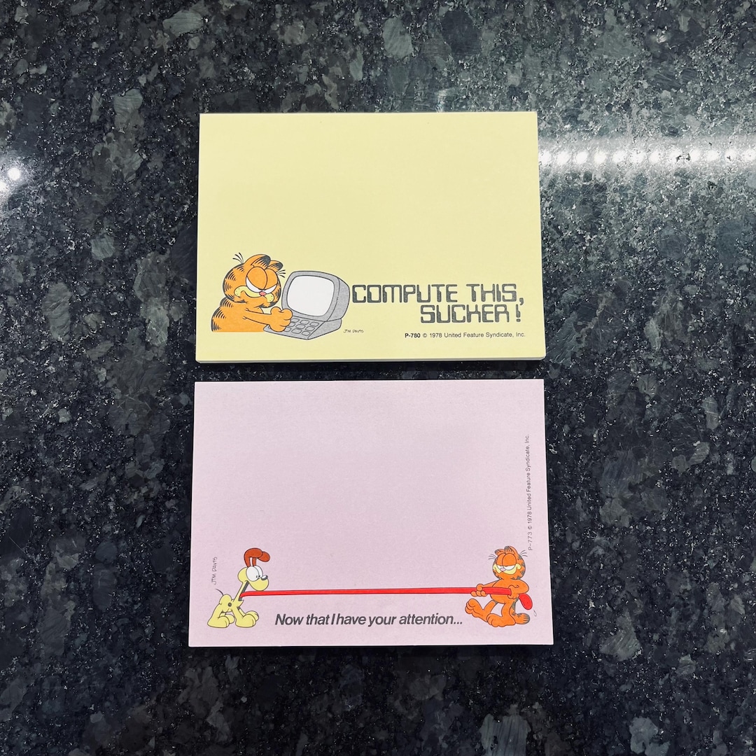 Vintage Garfield Post-it Note Pads - Set of 2 - Perfect Gift for ...