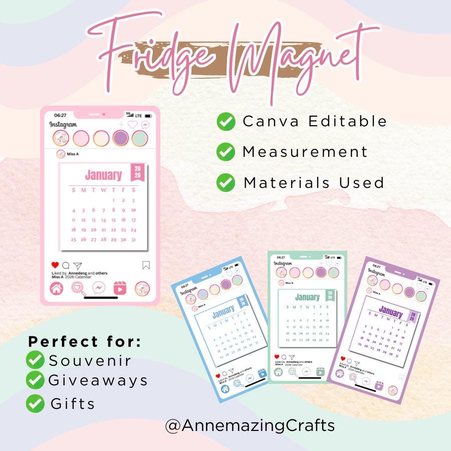 Ig-style Fridge Magnet Calendar Template - Etsy