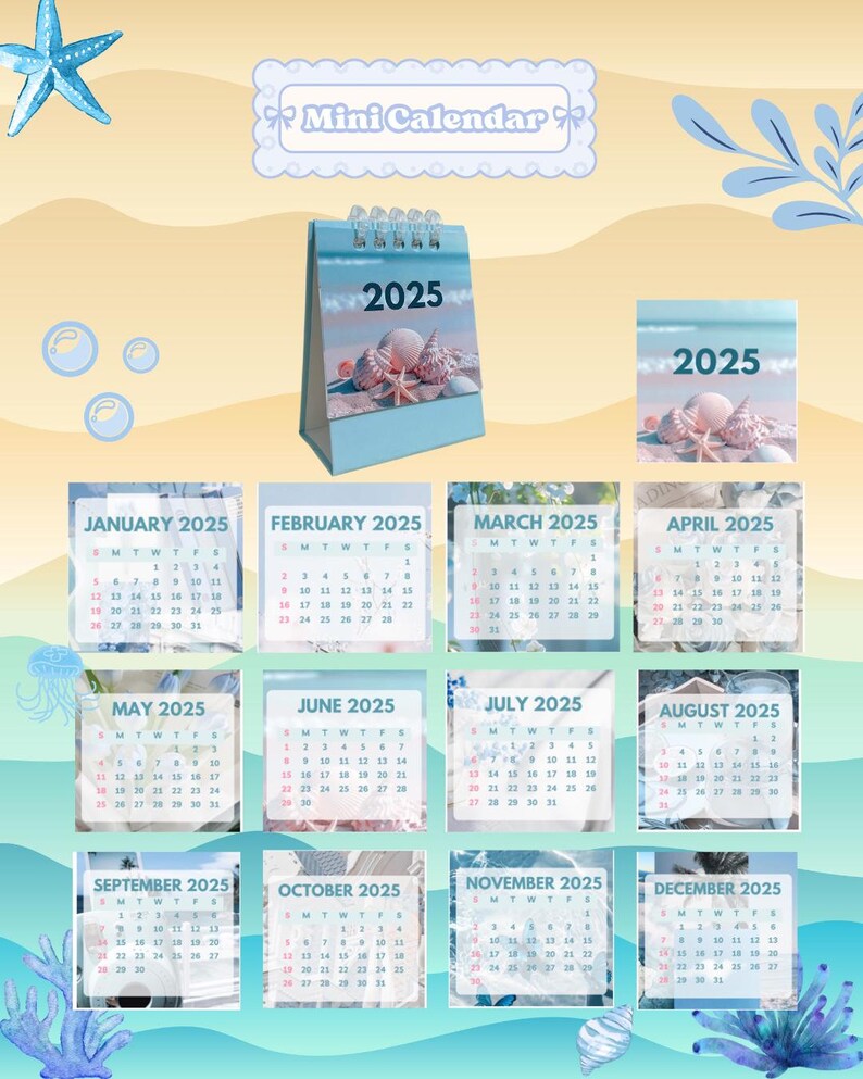 3pc 2025-2026 Mini Calendar Template Blue Pink Beige - Etsy