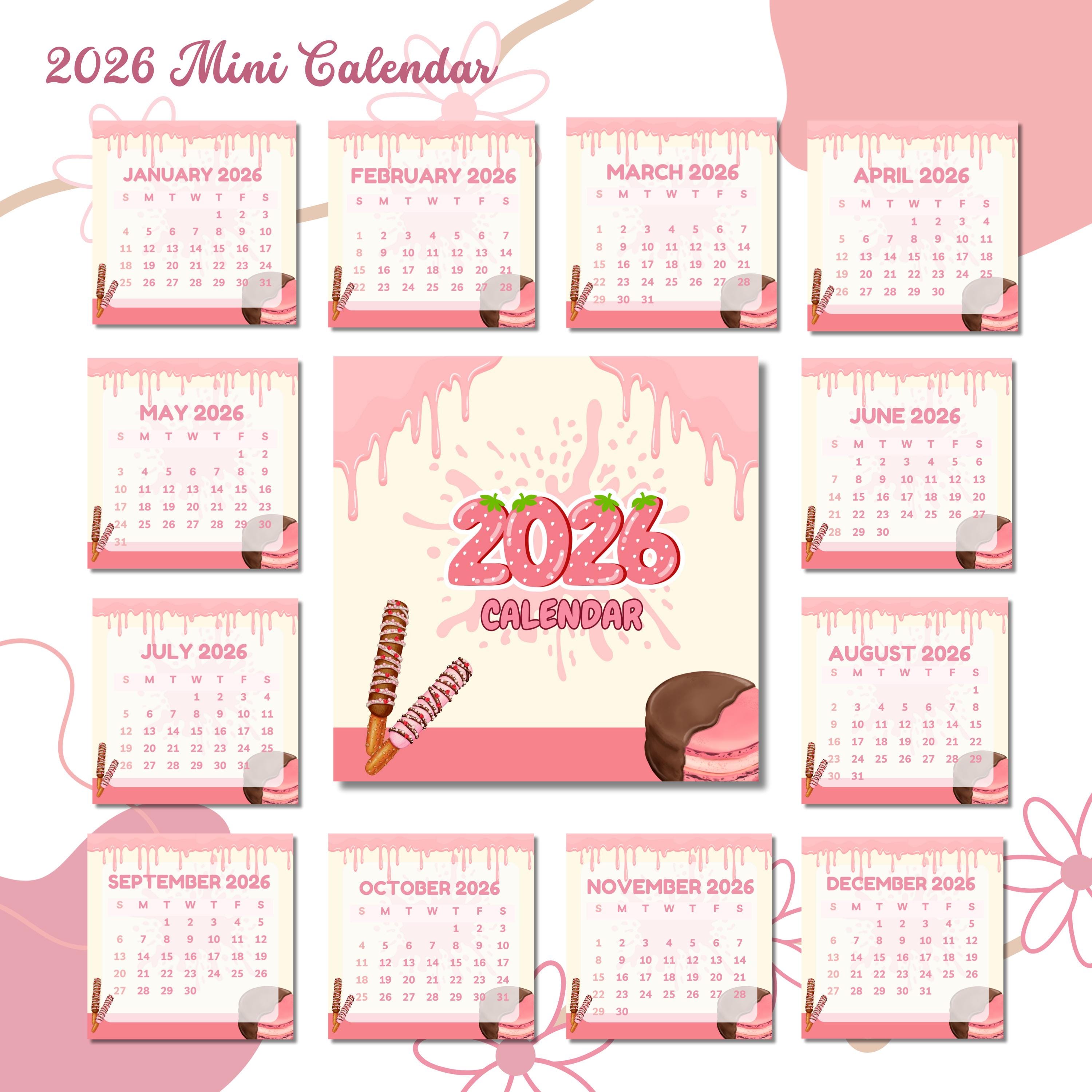 2026 Strawberry Mini Desk Calendar Template - Etsy