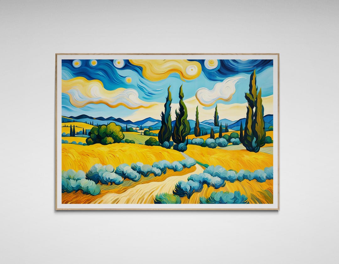 Vincent Van Gogh Style Art Print Impressionist Painting Cypresses ...