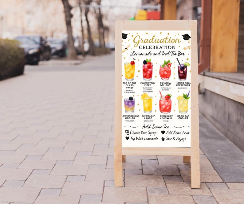 Graduation Lemonade Bar Menu Sign PDF/PNG, Class of 2025 Themed ...