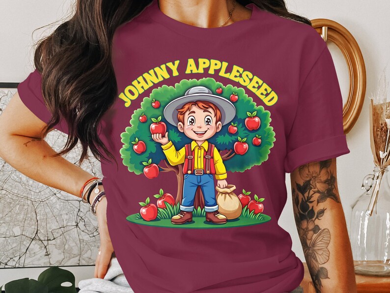 Johnny Appleseed Planting Apple Trees Design Print for Shirt PNG ...