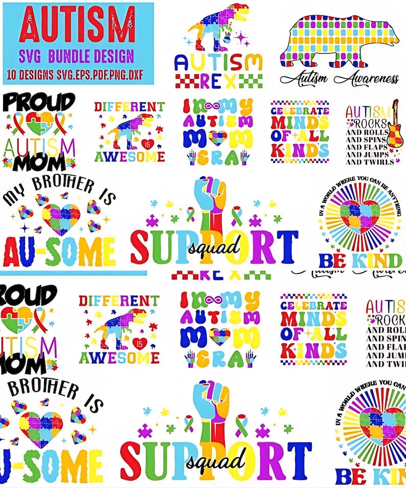 Autism Bundle PNG, Autism Awareness Sublimation, 300 DPI Transparent ...