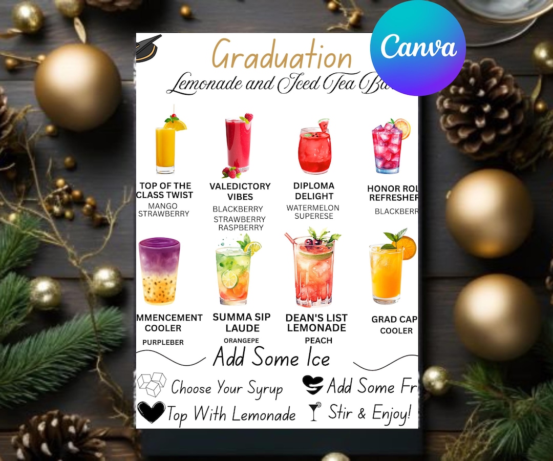 Graduation Lemonade Bar Sign: Editable Drink Menu, Class of 2025 (canva ...