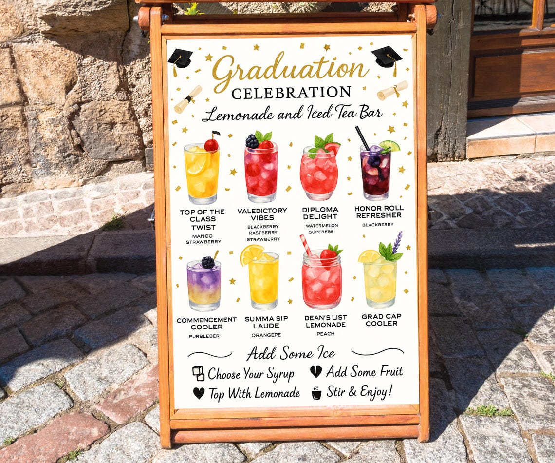Graduation Lemonade Bar Menu Sign PDF/PNG, Class of 2025 Themed ...