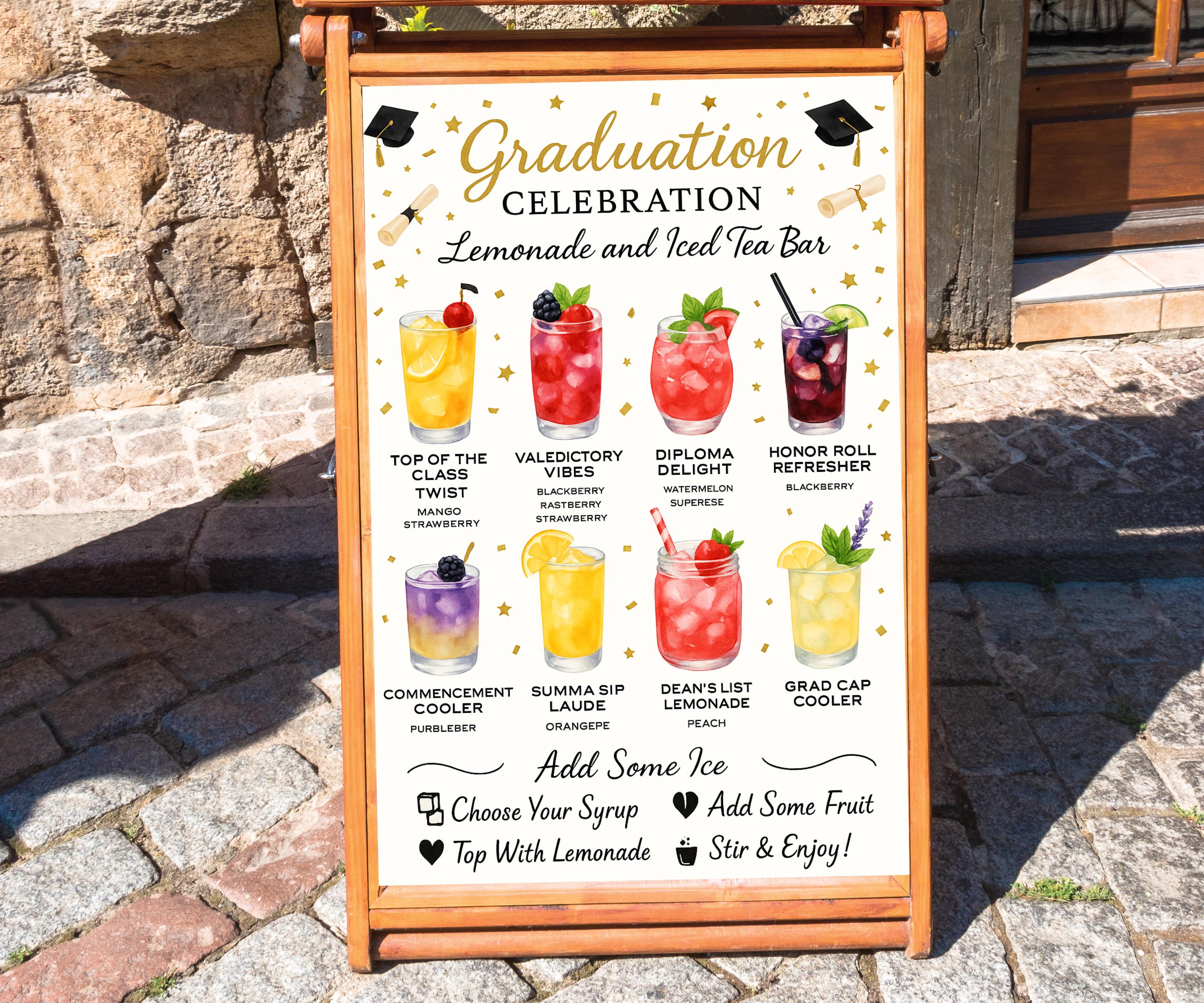 Graduation Lemonade Bar Menu Sign PDF/PNG, Class of 2025 Themed ...