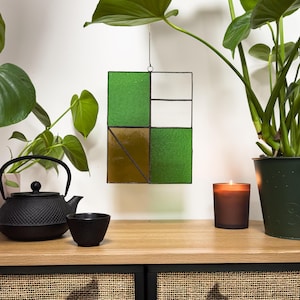 Handmade Japandi Stained Glass Suncatcher - Earthy Green and Brown ...