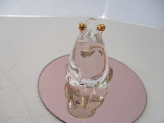 Clear Glass Frog With Gold Eyes & Feet on Mirror Base - Etsy