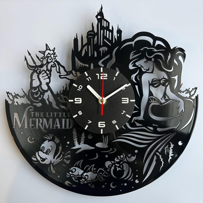 Little Mermaid Vinyl Record Wall Clock Unique Handmade Decor Inspired ...