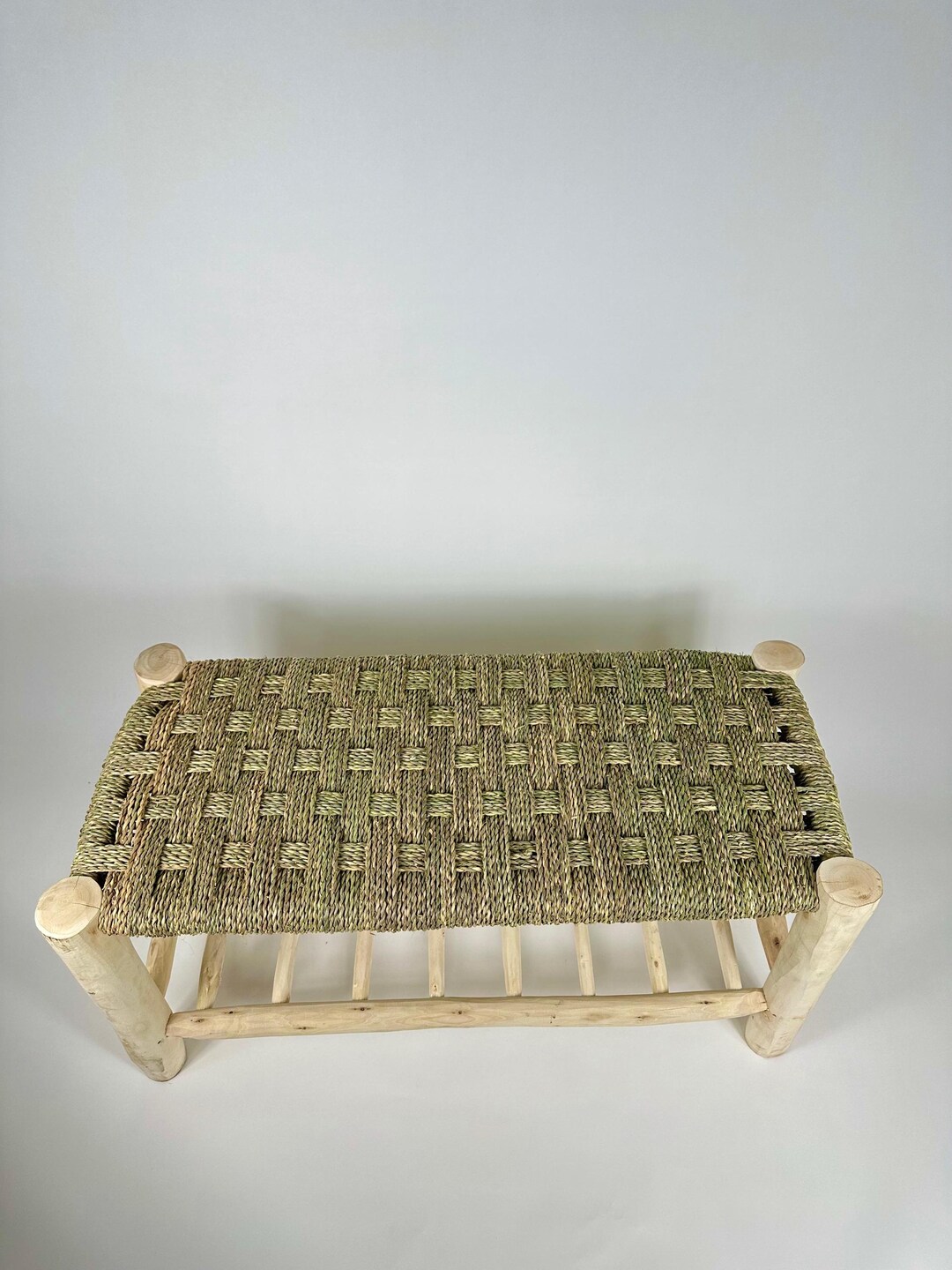 Moroccan Bench With Handwoven Palm Leaf Cord - Rustic Boho Style ...