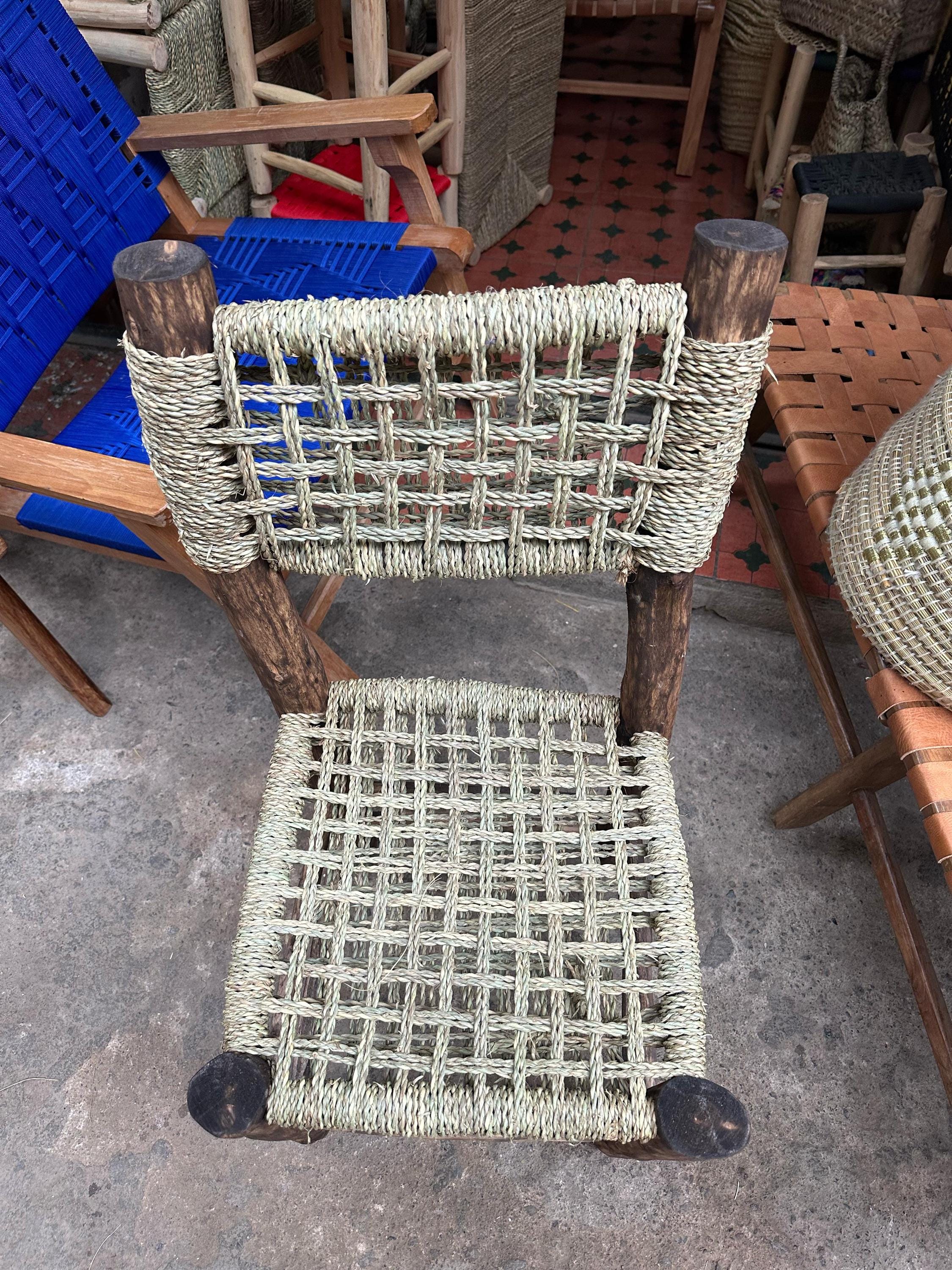 Handcrafted Moroccan Wooden Chair With Woven Palm Leaf Seat | Rustic ...