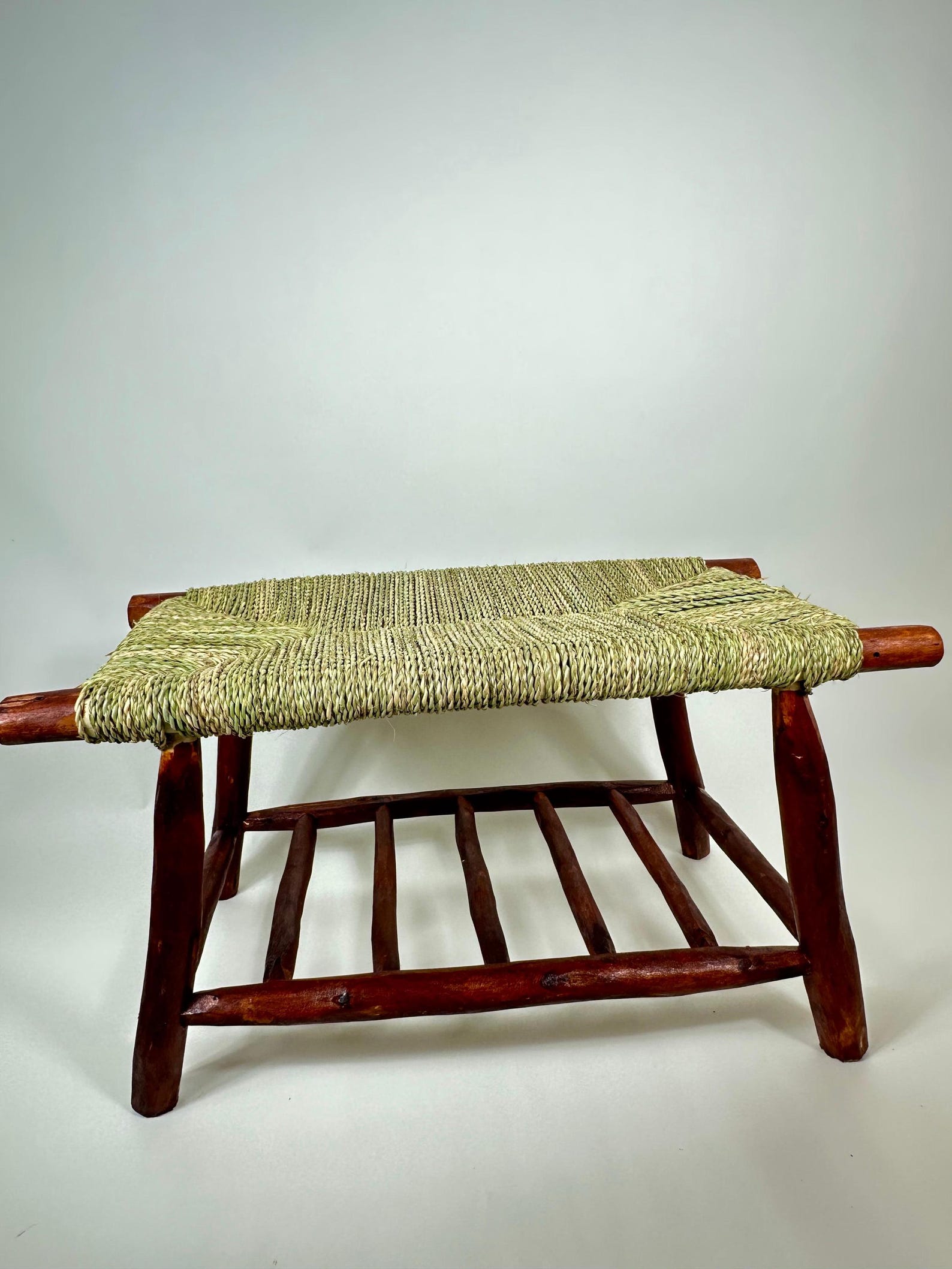 Moroccan Handwoven Bench – Boho Rustic Style, Natural Palm Leaf Seating ...
