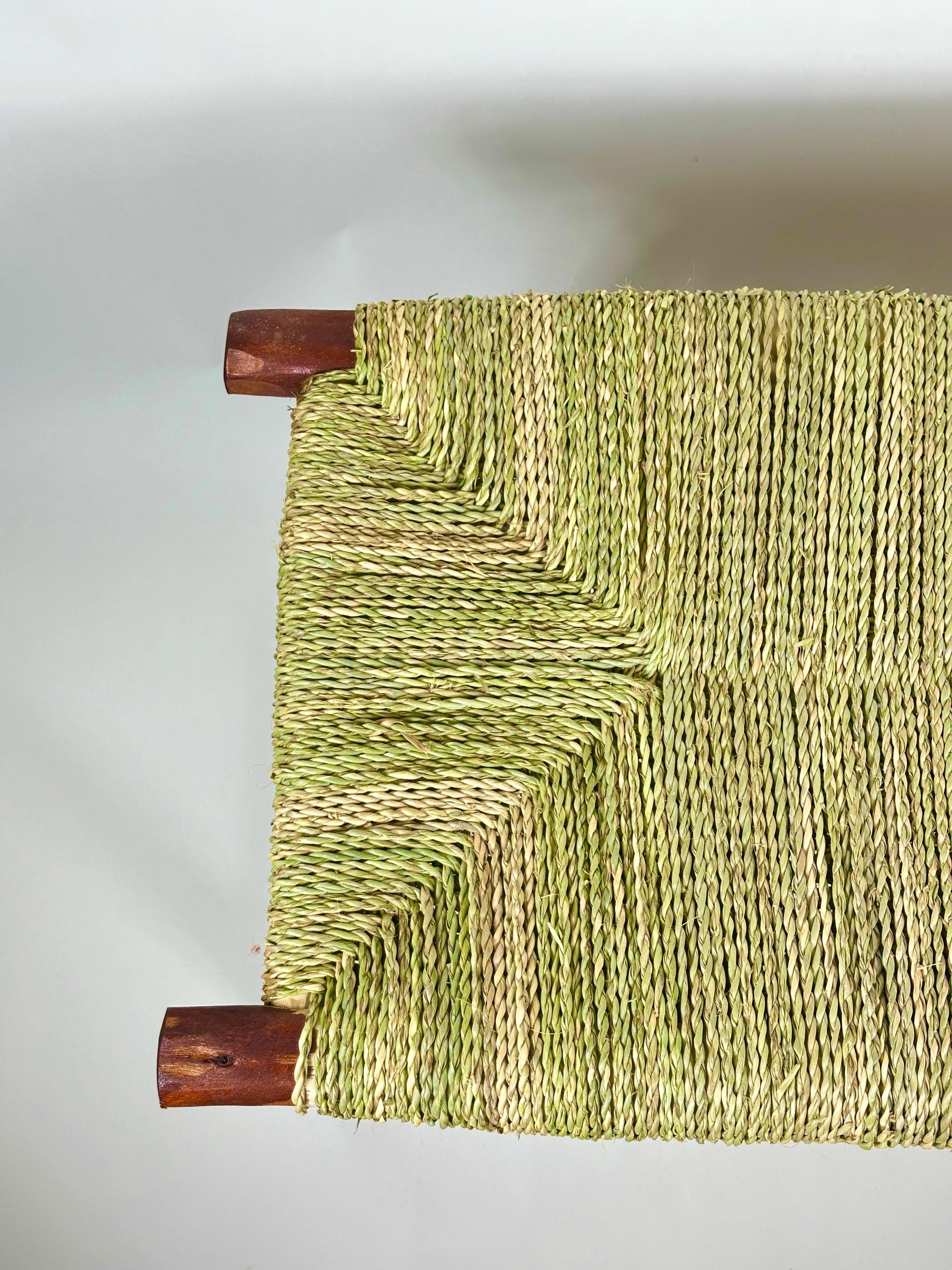 Moroccan Handwoven Bench – Boho Rustic Style, Natural Palm Leaf Seating ...
