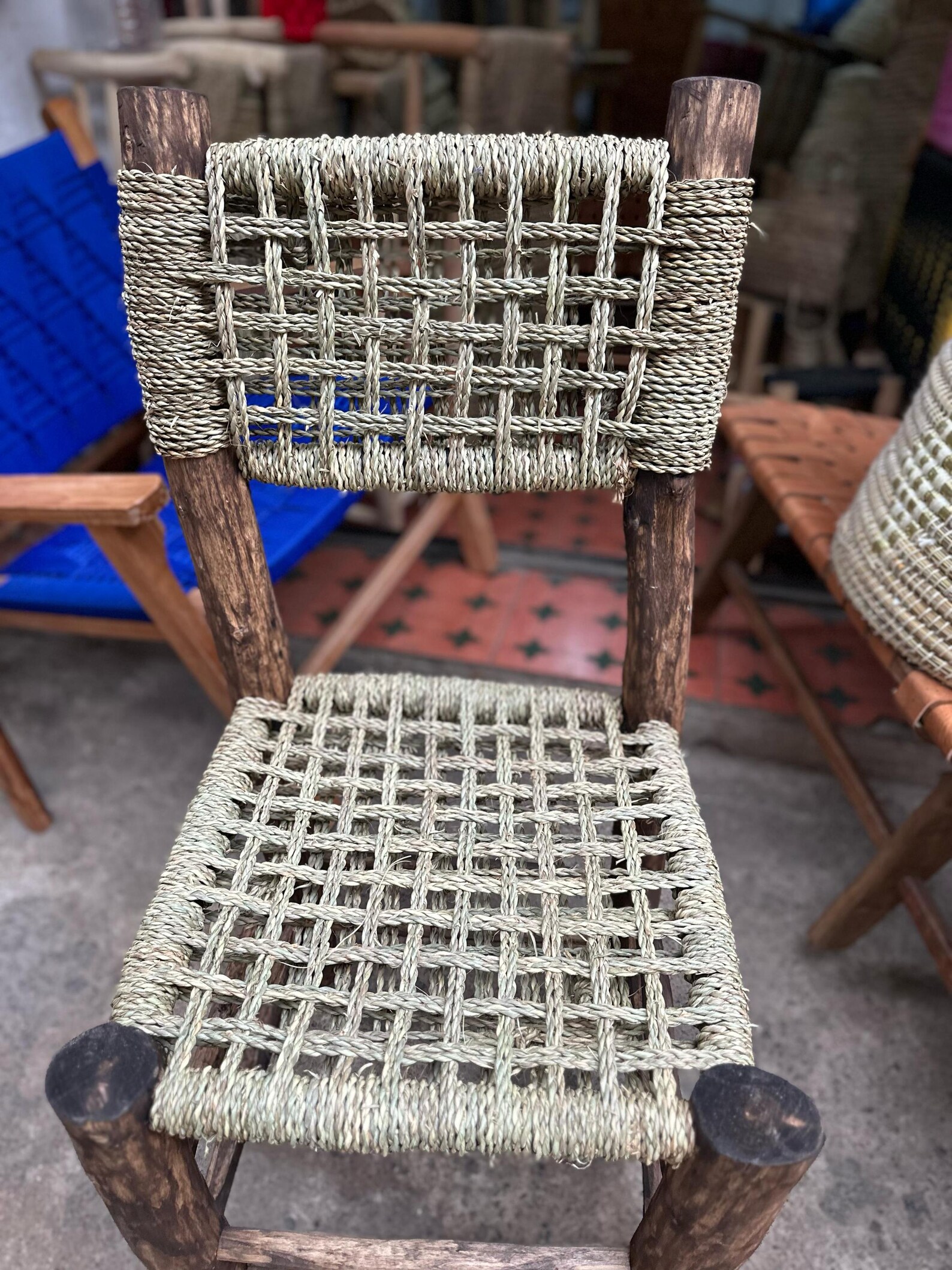 Handcrafted Moroccan Wooden Chair With Woven Palm Leaf Seat | Rustic ...