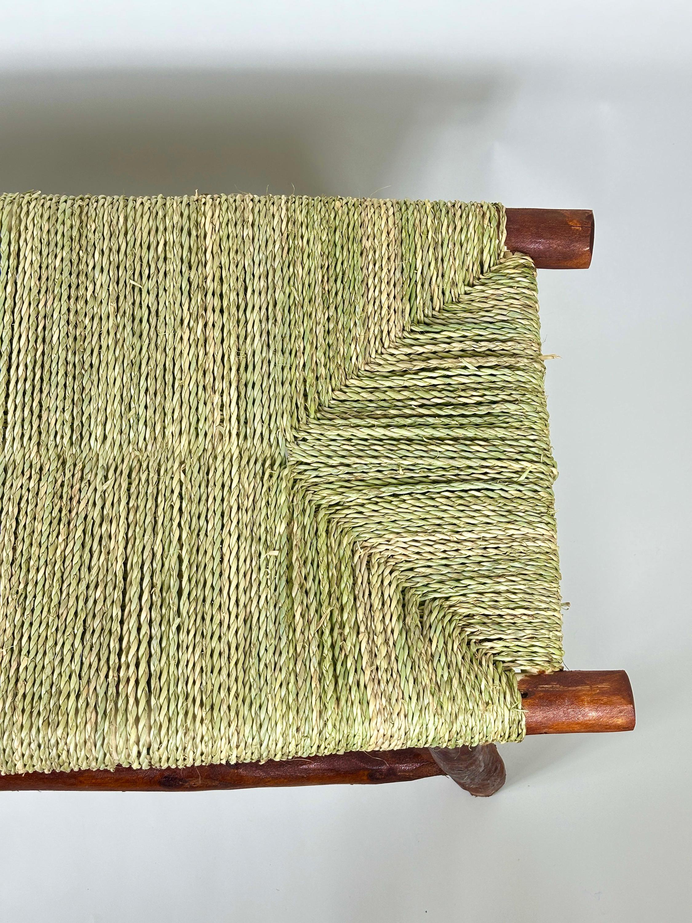 Moroccan Handwoven Bench – Boho Rustic Style, Natural Palm Leaf Seating ...