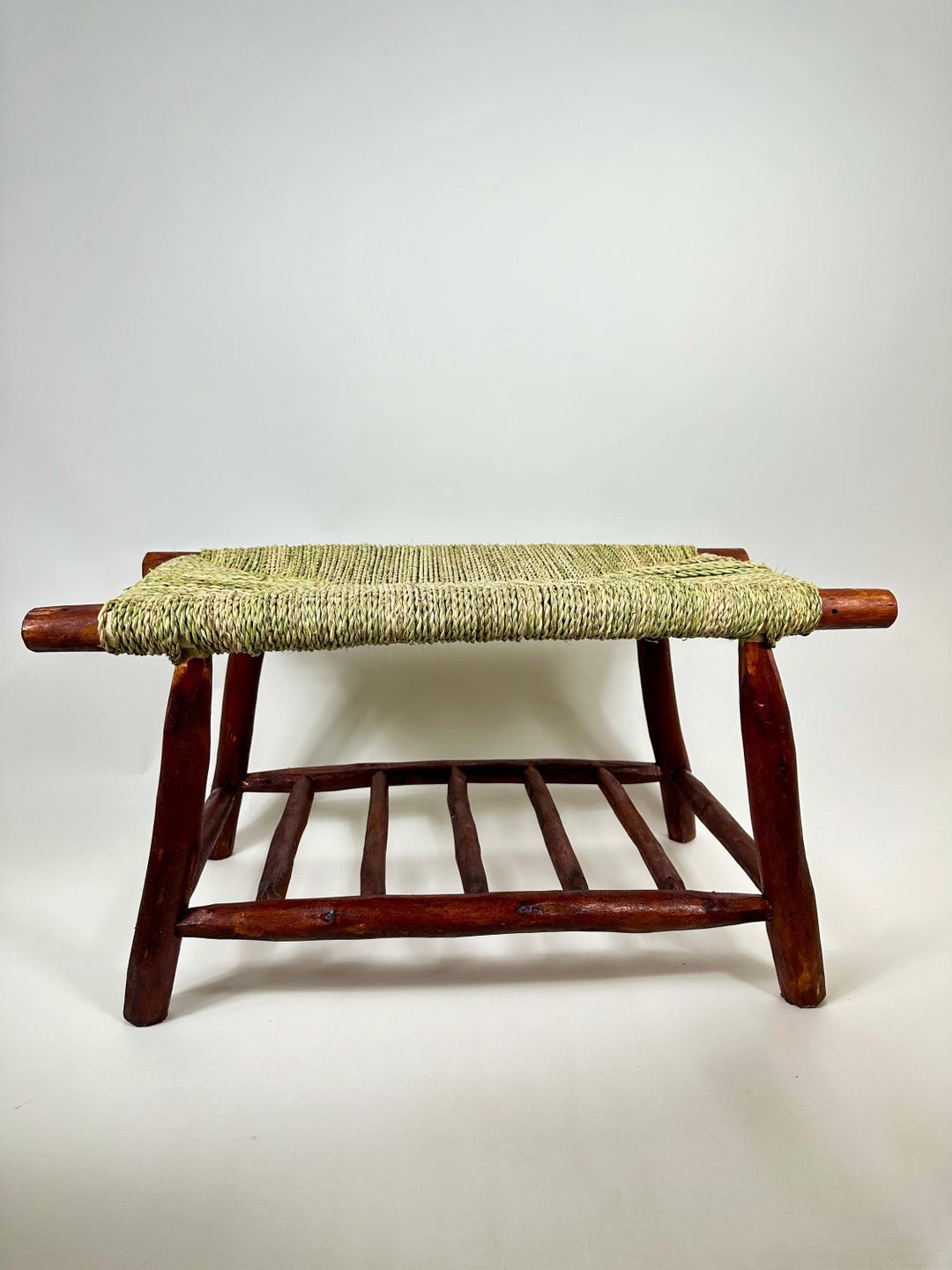 Moroccan Handwoven Bench – Boho Rustic Style, Natural Palm Leaf Seating ...