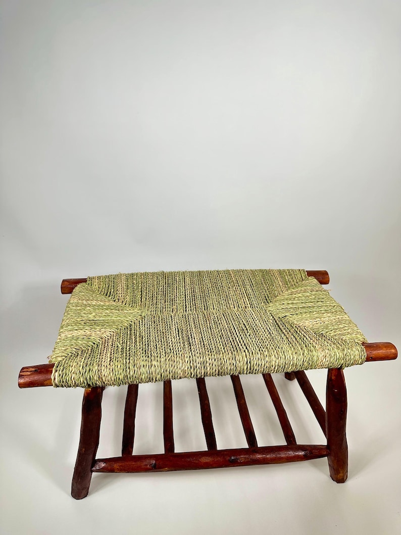 Moroccan Handwoven Bench – Boho Rustic Style, Natural Palm Leaf Seating ...