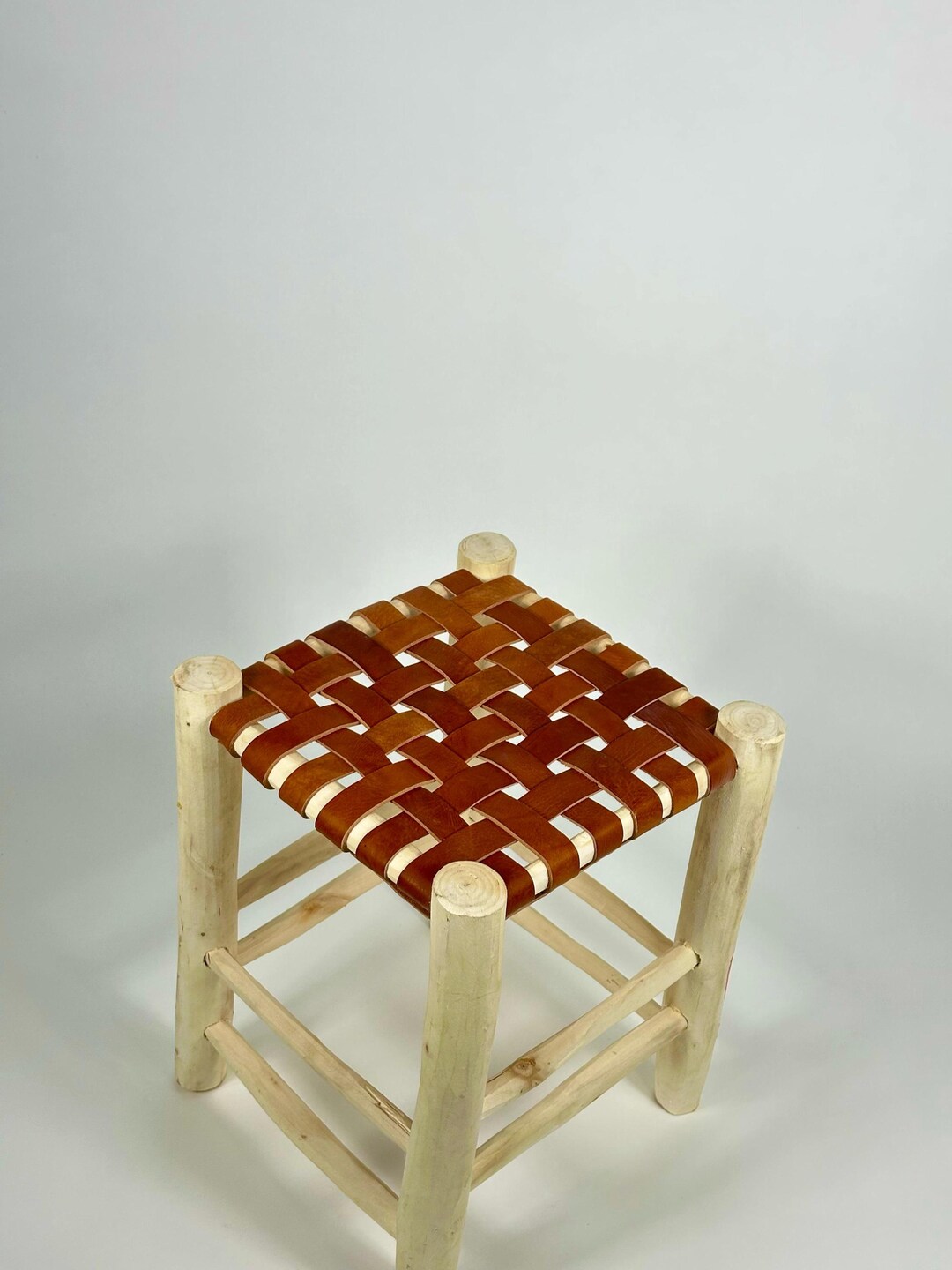 Moroccan Wooden and Braided Stool, Woven Foot Stool With Beautiful ...