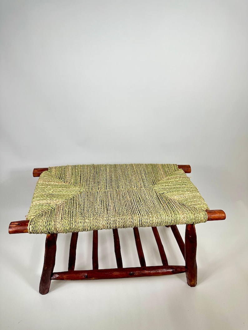 Moroccan Handwoven Bench – Boho Rustic Style, Natural Palm Leaf Seating ...