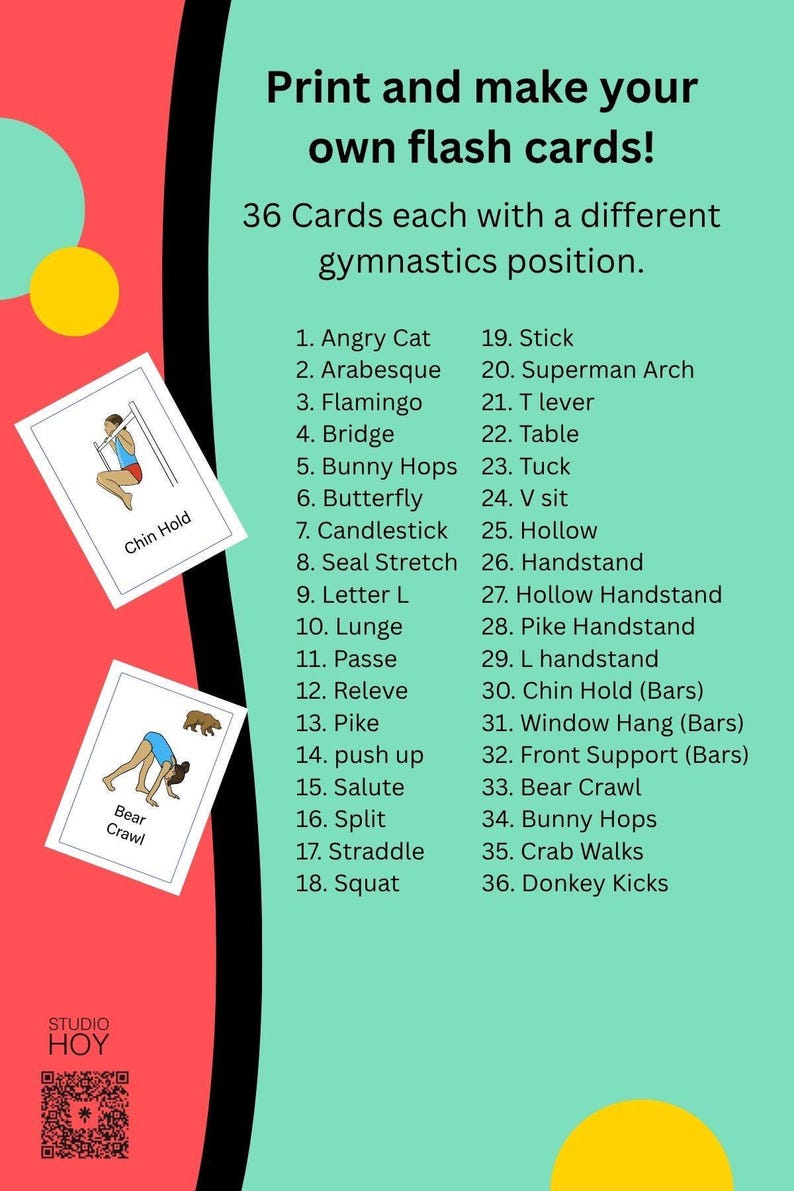 Gymnastics Flash Cards Digital Download 36 Basic Positions! - Etsy