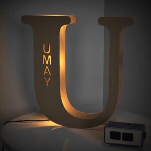 Custom Wooden Name Night Light: Personalized Letter, Kid Bedside Decor ...