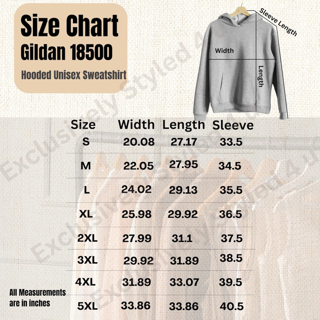 Gildan 18500 Size Chart Digital Download, Printable Gildan 18500 Mockup ...