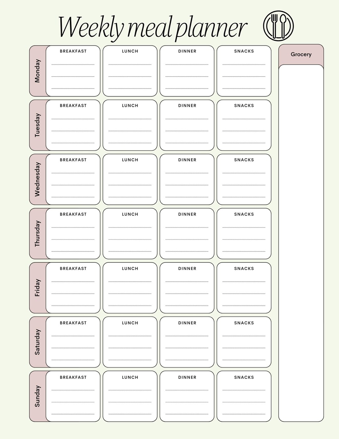 Weekly Printable Meal Planner With Grocery List | Food Diary | Healthy ...