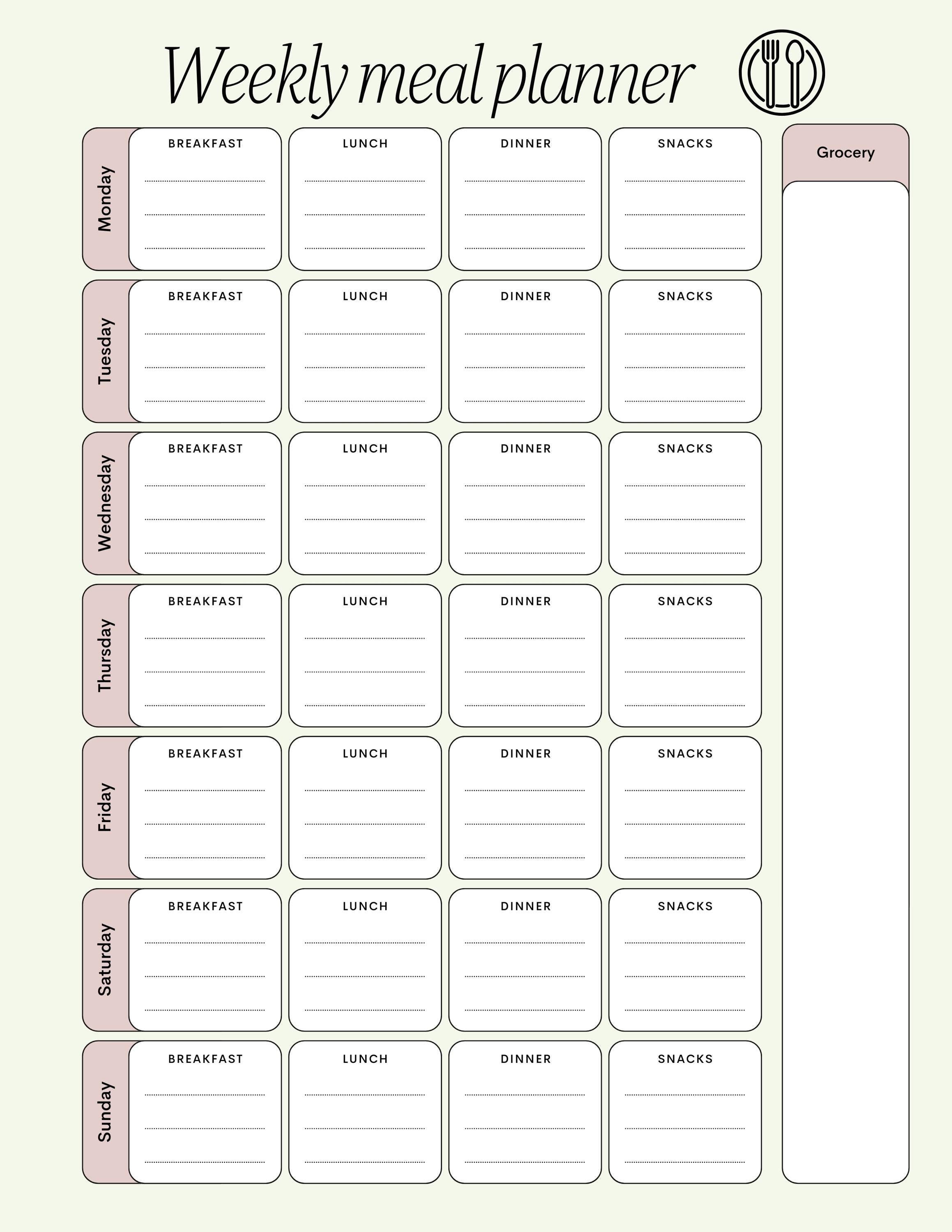Weekly Printable Meal Planner With Grocery List Food Diary Healthy ...
