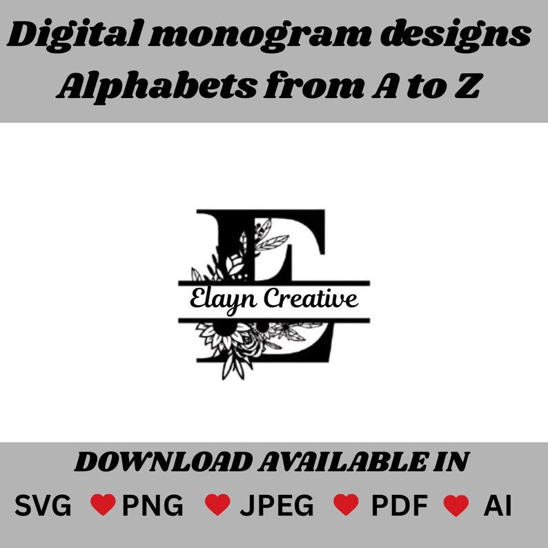 Floral Split Monogram Alphabet: Decorative Letter SVG Bundle (digital ...