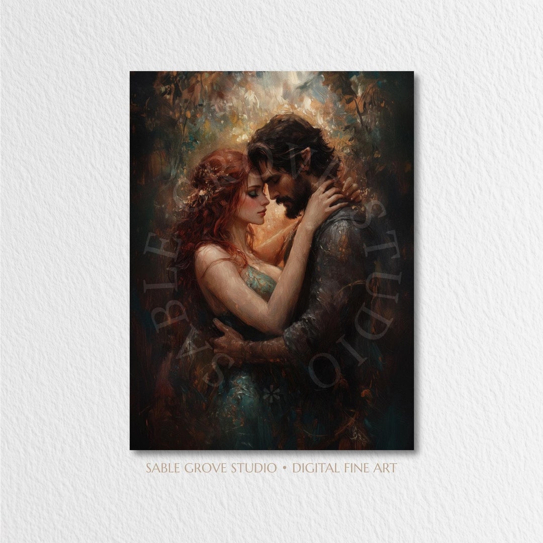 Printable Art Fae Lovers Dark Fairycore Oil Painting Romantic Couple ...