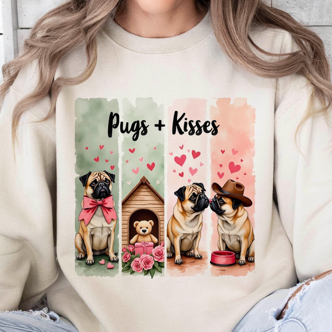 Pugs + Kisses Pug Valentine PNG, Trendy Valentine Png, Cute Vday Png ...