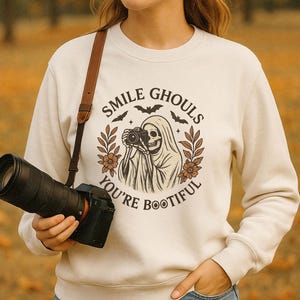 Smile Ghouls You're Bootiful PNG, Skeleton Photographer Halloween PNG ...