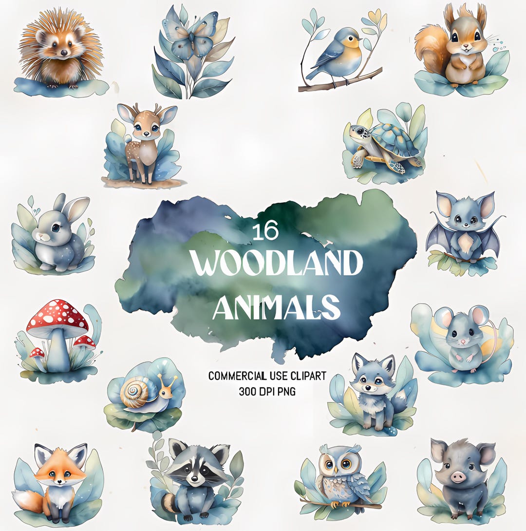 Baby Woodland Animals Clipart Bundle, Cute Nursery Art Fox, Deer ...