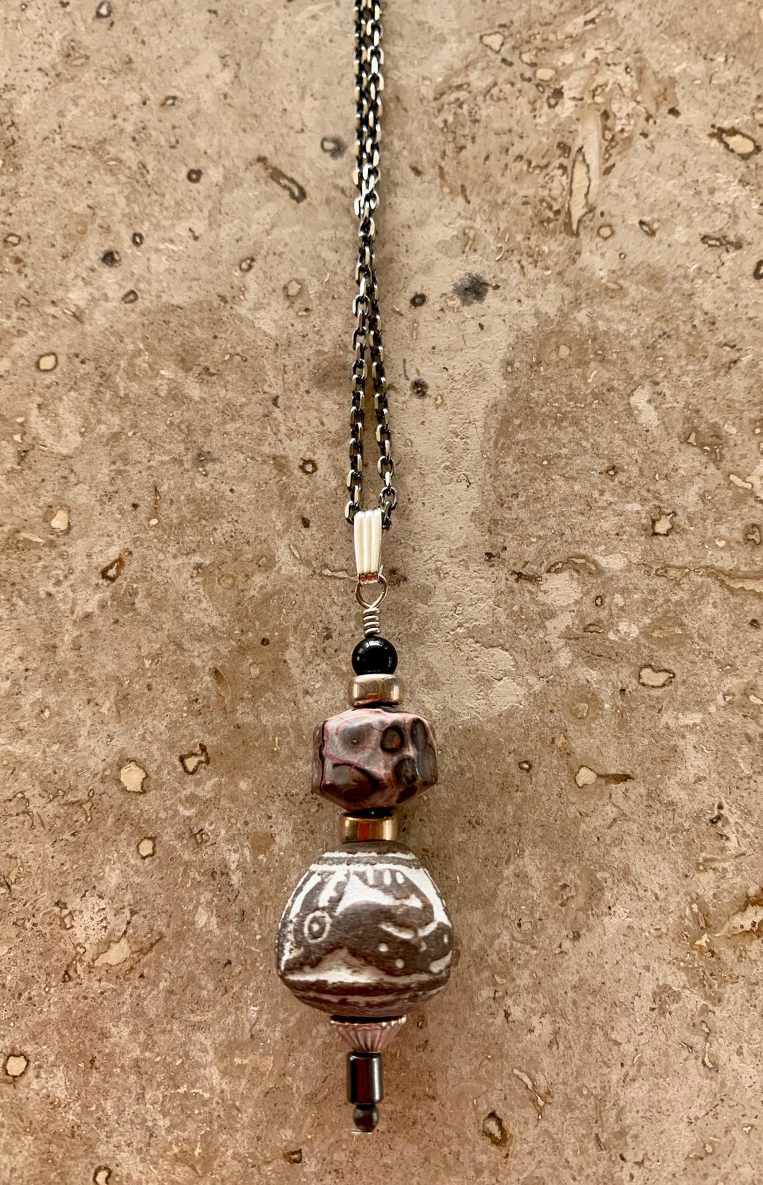 Finely Carved Opossum Animal Bead Pendant Necklace - Sterling Silver ...