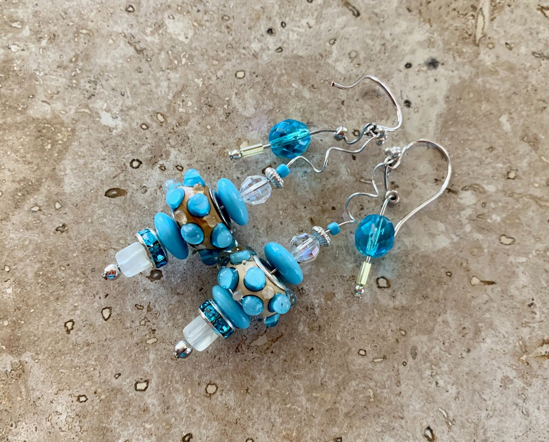 Artisan Hand Lampworked Blue Bumpy Glass Bead Earrings in Beautiful Sky ...