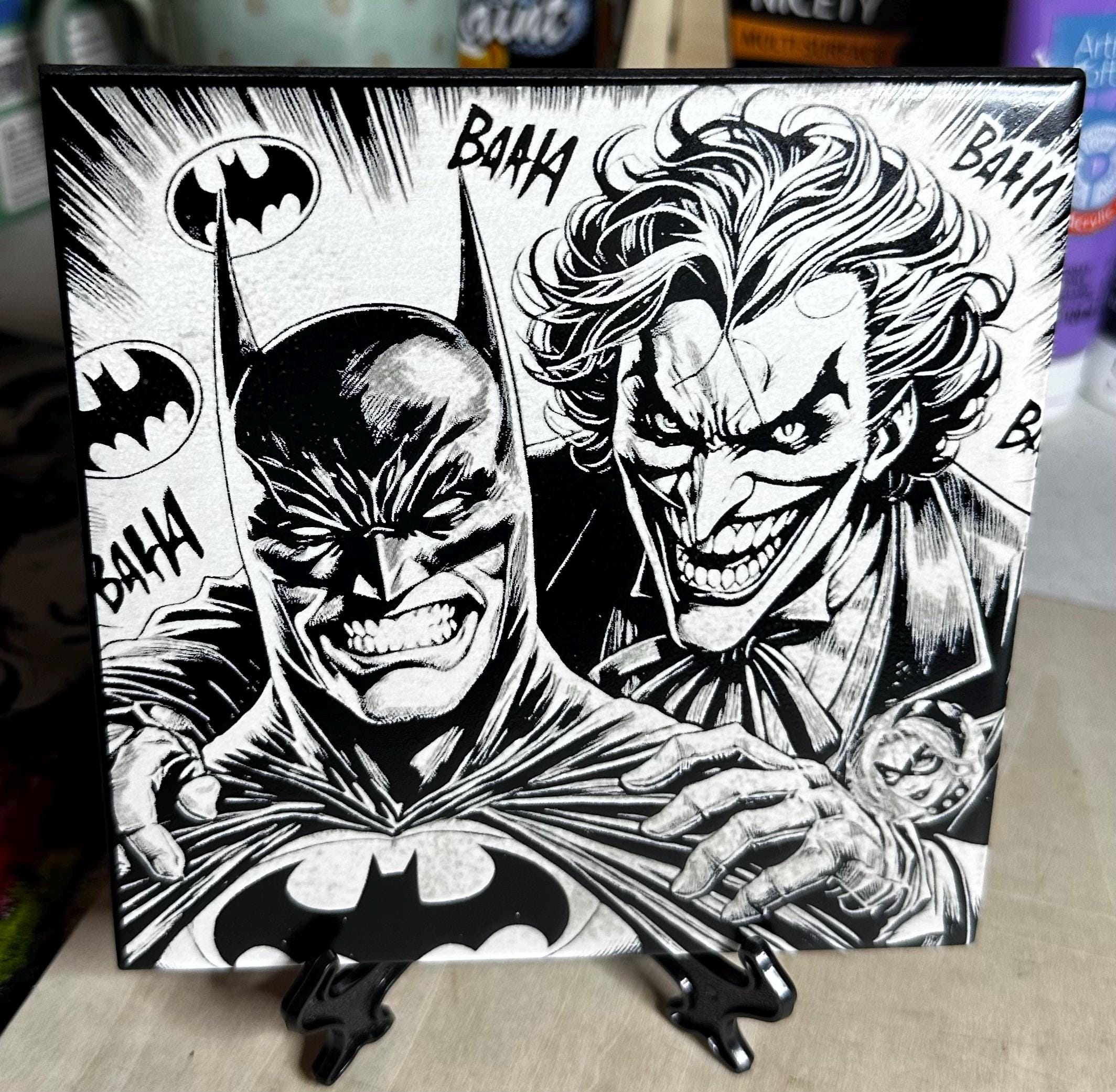 Batman and Joker 6x6 Black Glossy Tile – Laser-engraved Design With ...