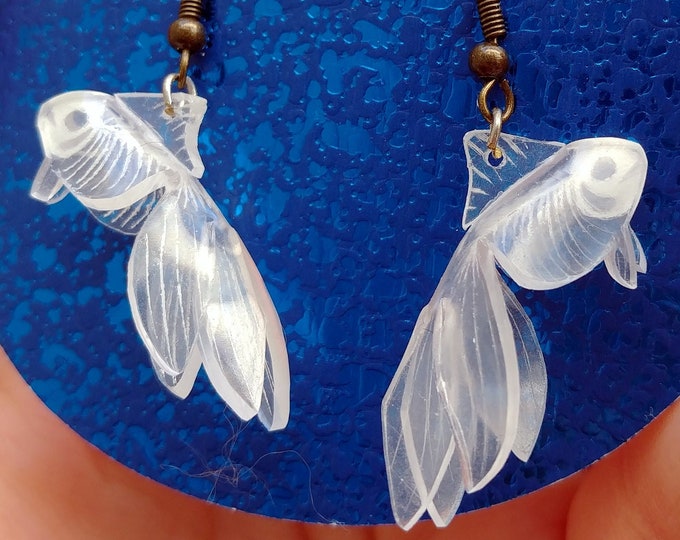 Fish Skeleton Earrings - Fish Bone Earrings - Ghost Fish Earrings ...