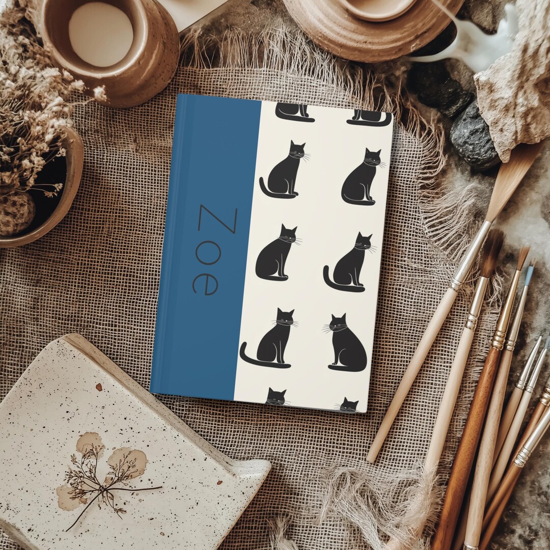 Minimalist Black Cat Personalized Journal, Modern Cat Lover Notebook ...