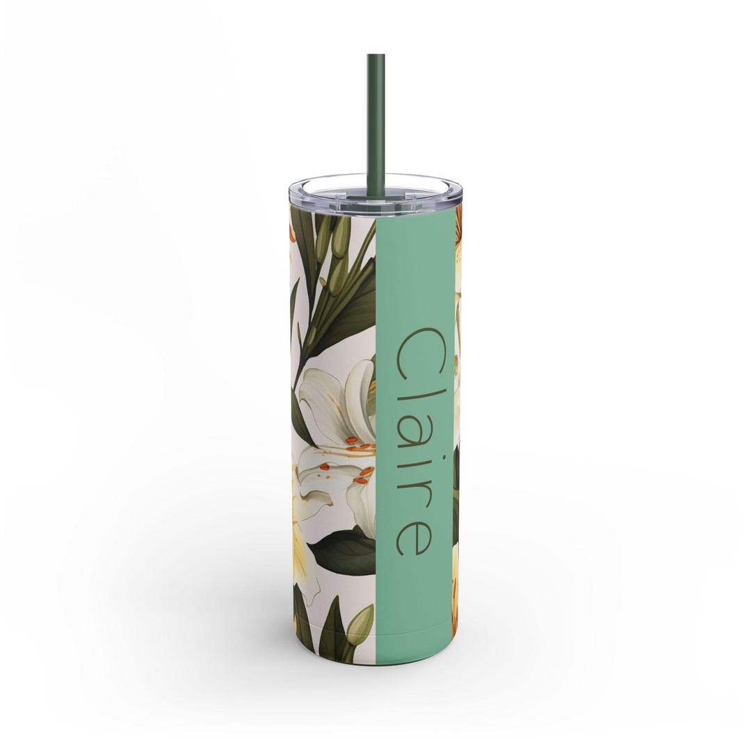Floral 20 Oz Maars Maker Personalized Tumbler, Lily Stainless Steel Cup, Botanical Travel Mug ...