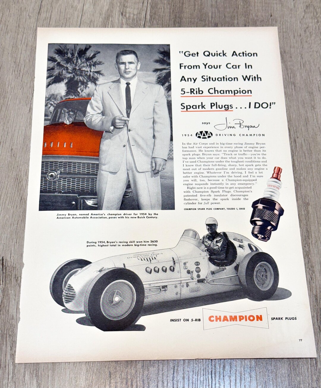 Vintage 1950s Champion Spark Plugs Magazine Ad - Retro Garage Decor - Etsy